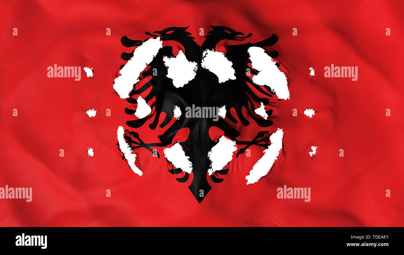 Albania flag with a small holes Stock Photo - Alamy
