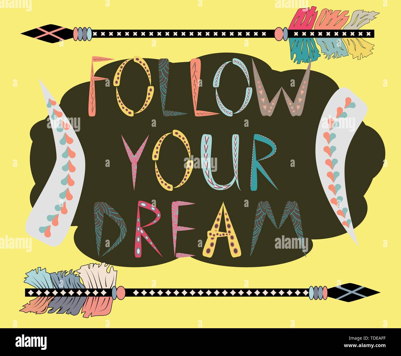 Boho template with inspirational quote - follow your dreams. ethnic ...