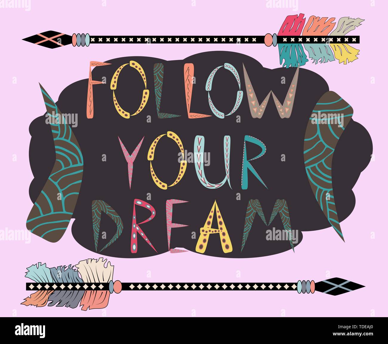 Boho template with inspirational quote - follow your dreams. ethnic ...