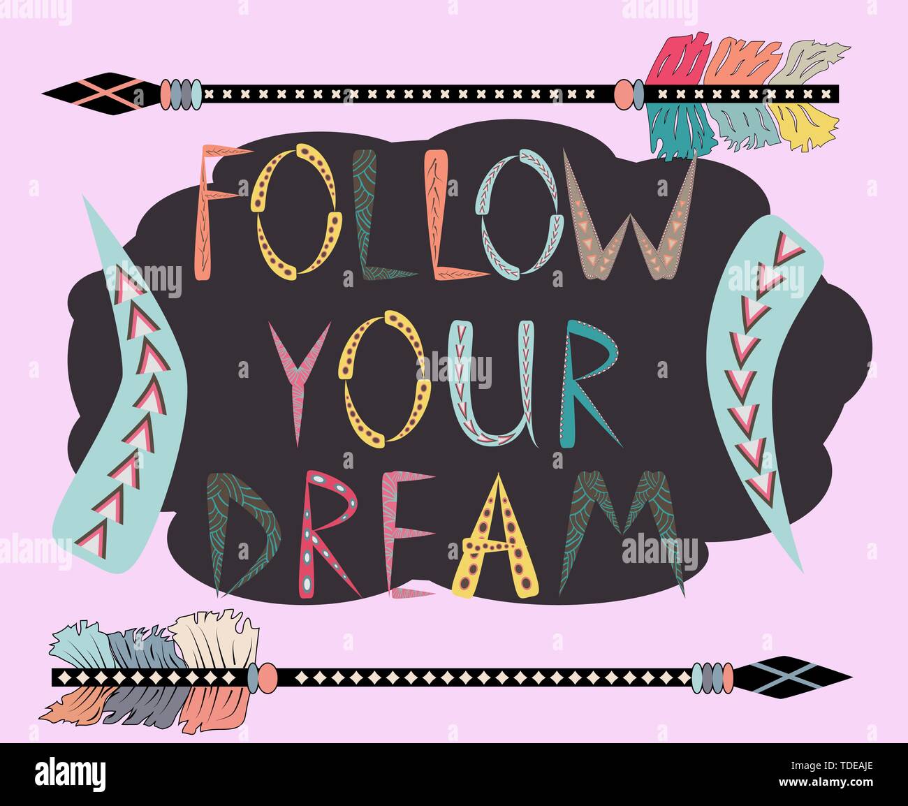 Boho template with inspirational quote - follow your dreams. ethnic ...