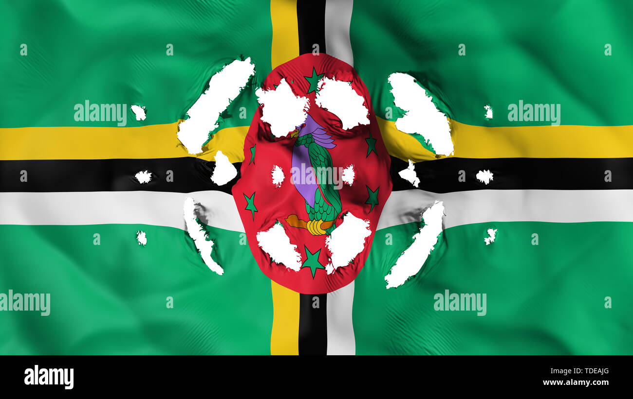 Dominica flag with a small holes Stock Photo - Alamy