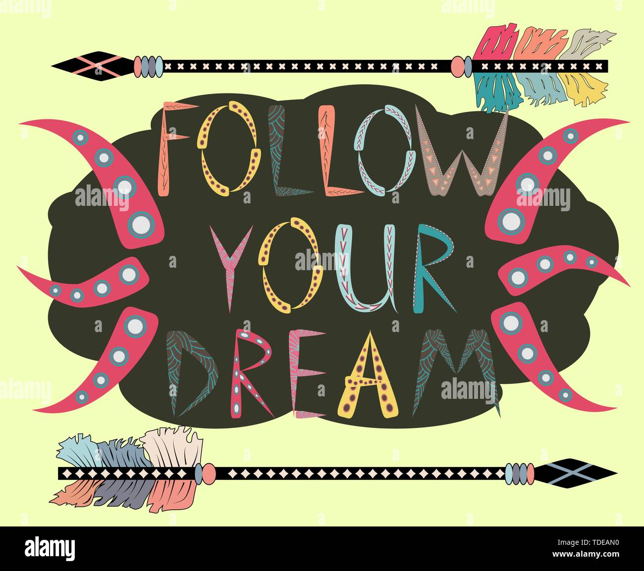 Boho template with inspirational quote - follow your dreams. ethnic ...