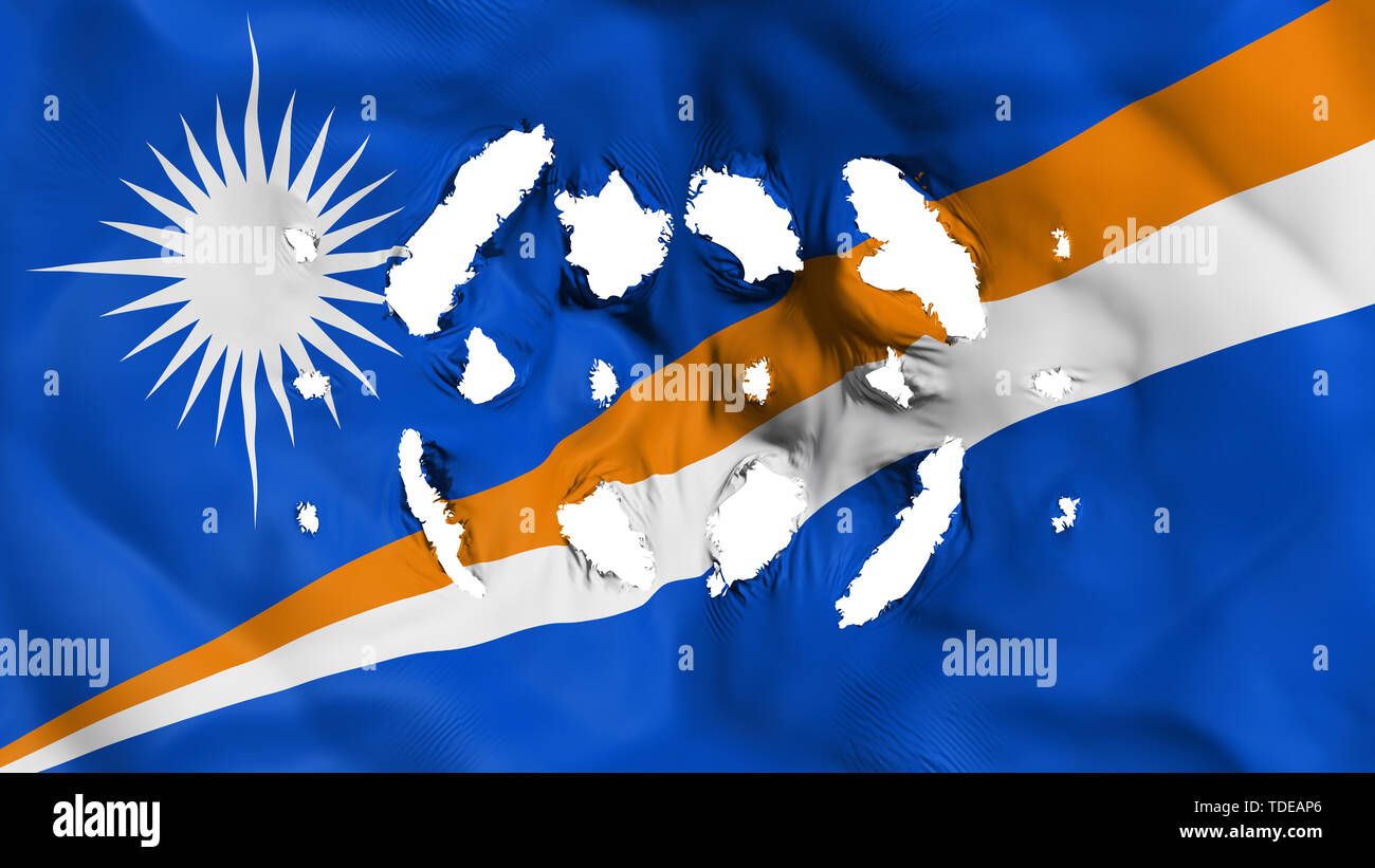 Marshall Islands flag with a small holes Stock Photo - Alamy