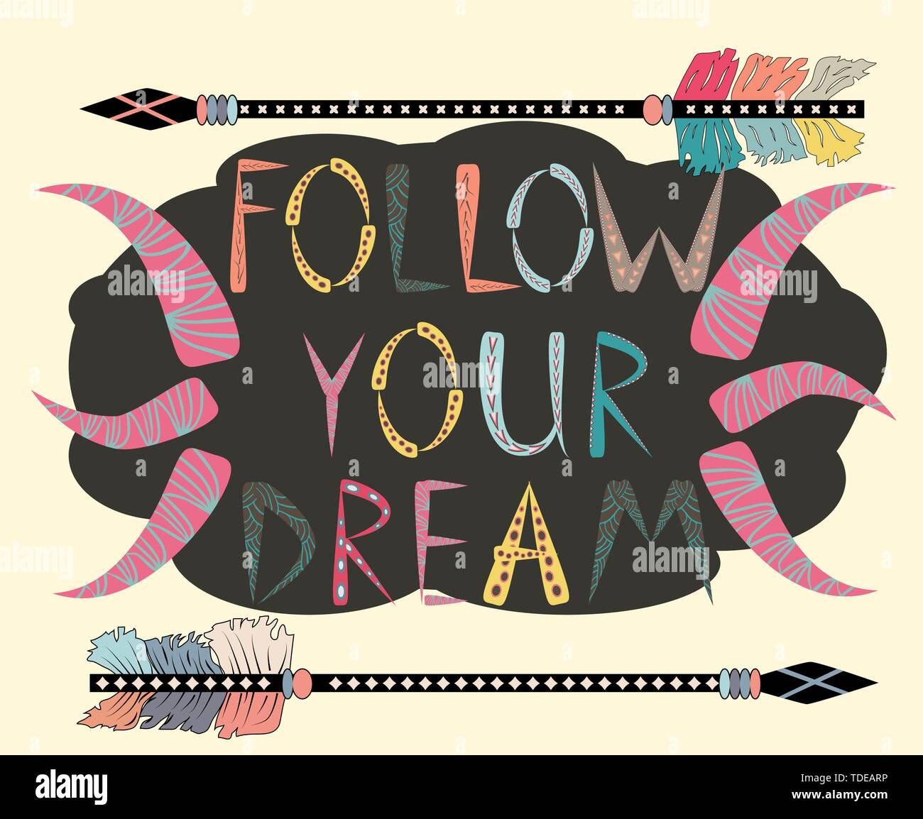 Boho template with inspirational quote - follow your dreams. ethnic ...