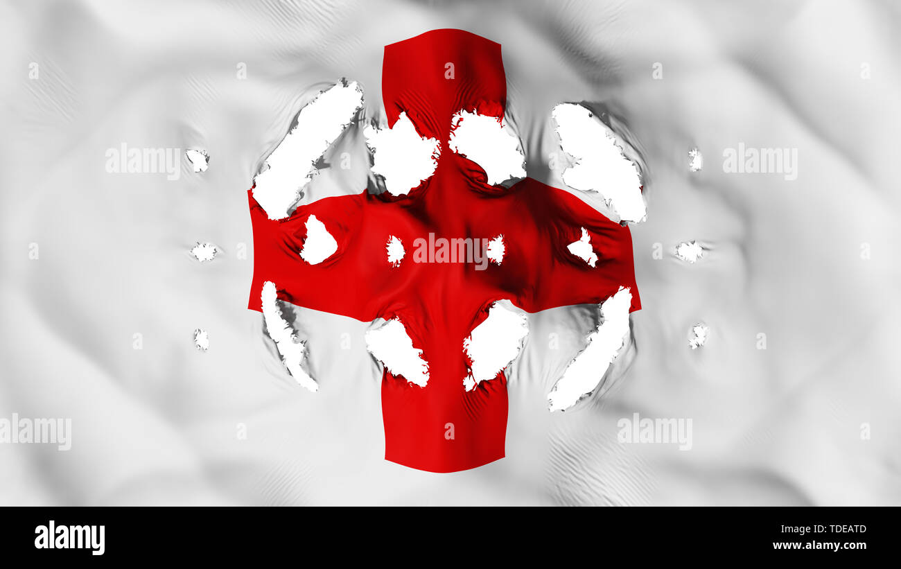 Red Cross flag with a small holes Stock Photo - Alamy