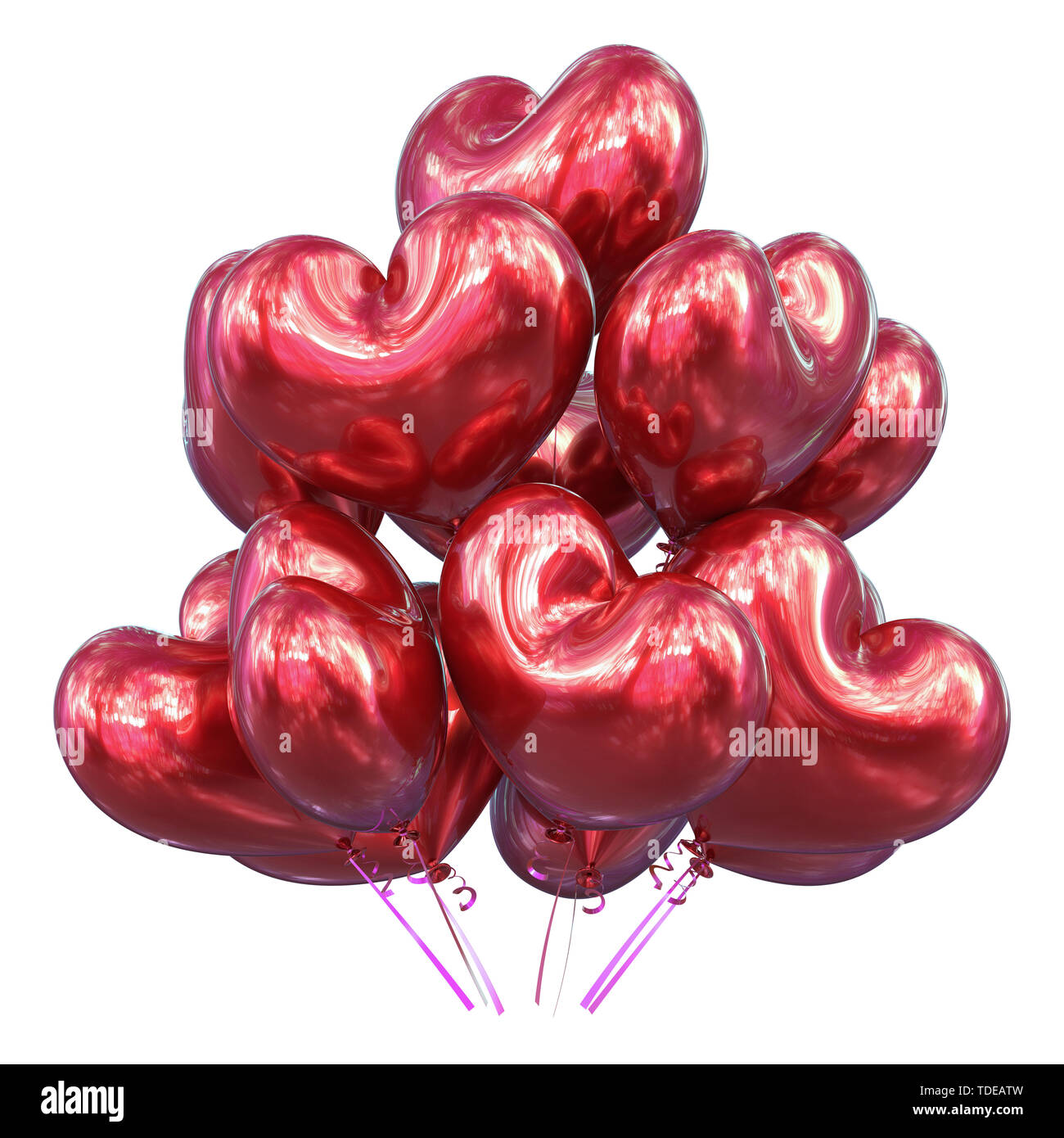 Red hearts balloon bunch. Birthday party, carnival decoration. Helium ...