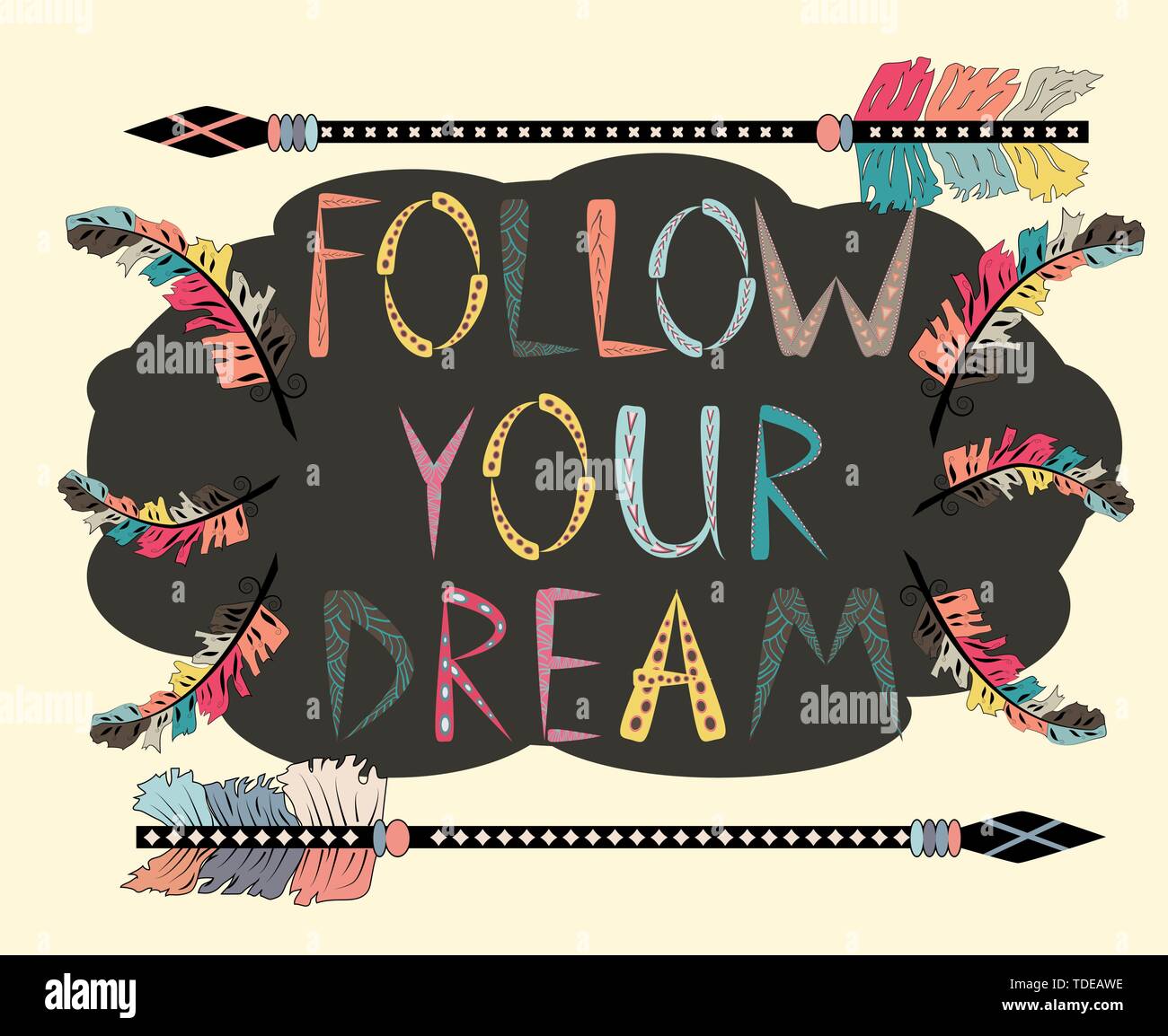 Boho template with inspirational quote - follow your dreams. ethnic ...