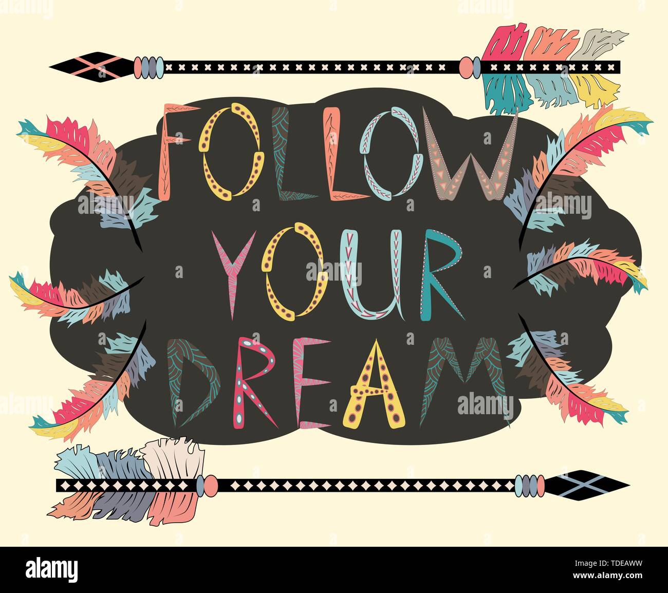 Boho template with inspirational quote - follow your dreams. ethnic ...
