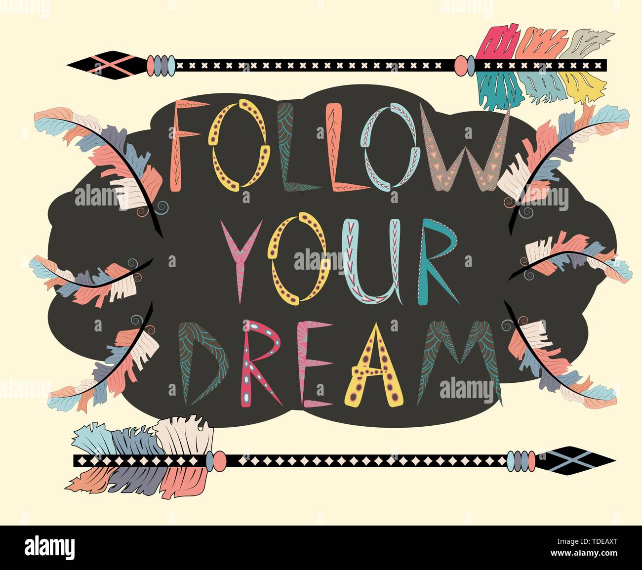Boho template with inspirational quote - follow your dreams. ethnic ...