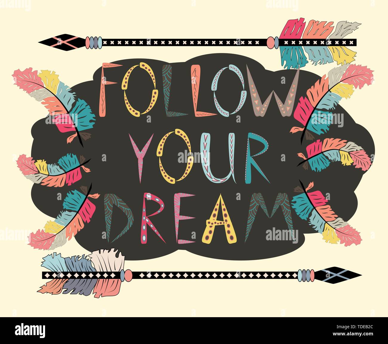 Boho template with inspirational quote - follow your dreams. ethnic ...