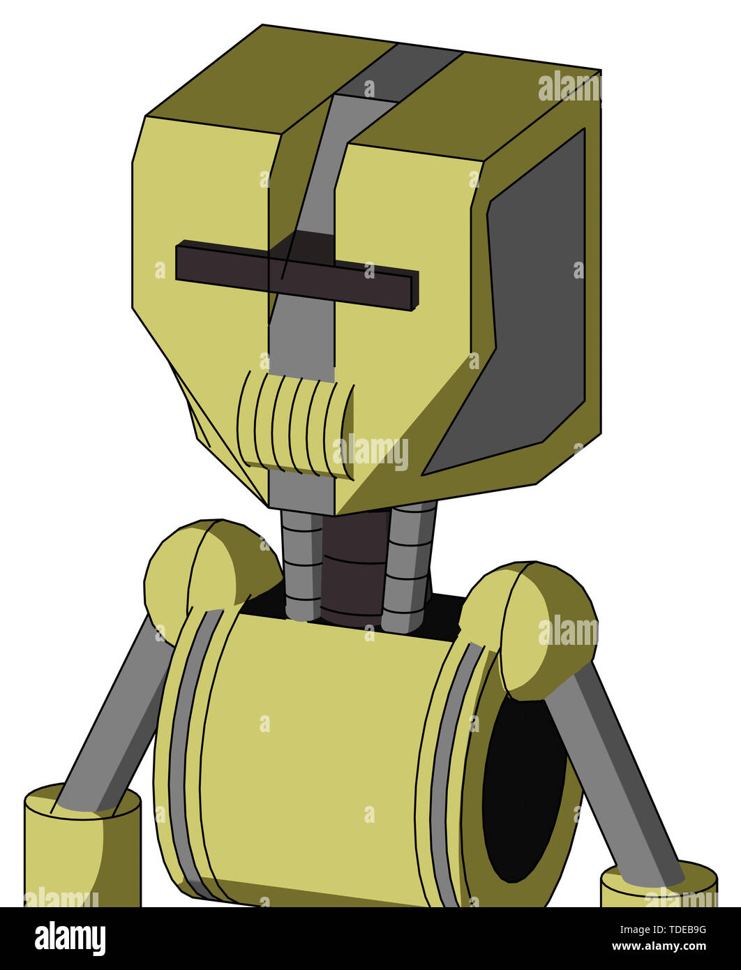 Portrait style yellow robot with mechanical head and speakers mouth and ...