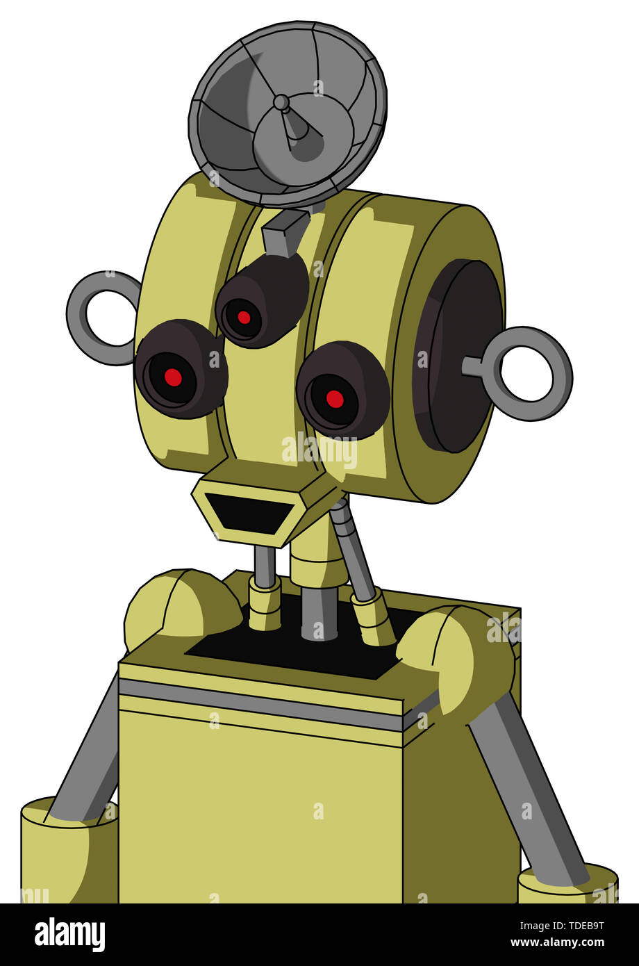 Portrait style yellow robot with multi-toroid head and happy mouth and ...