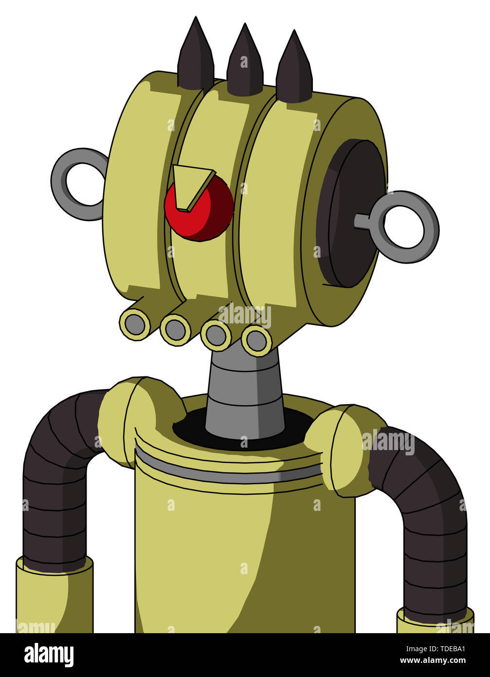 Portrait style yellow robot with multi-toroid head and pipes mouth and ...