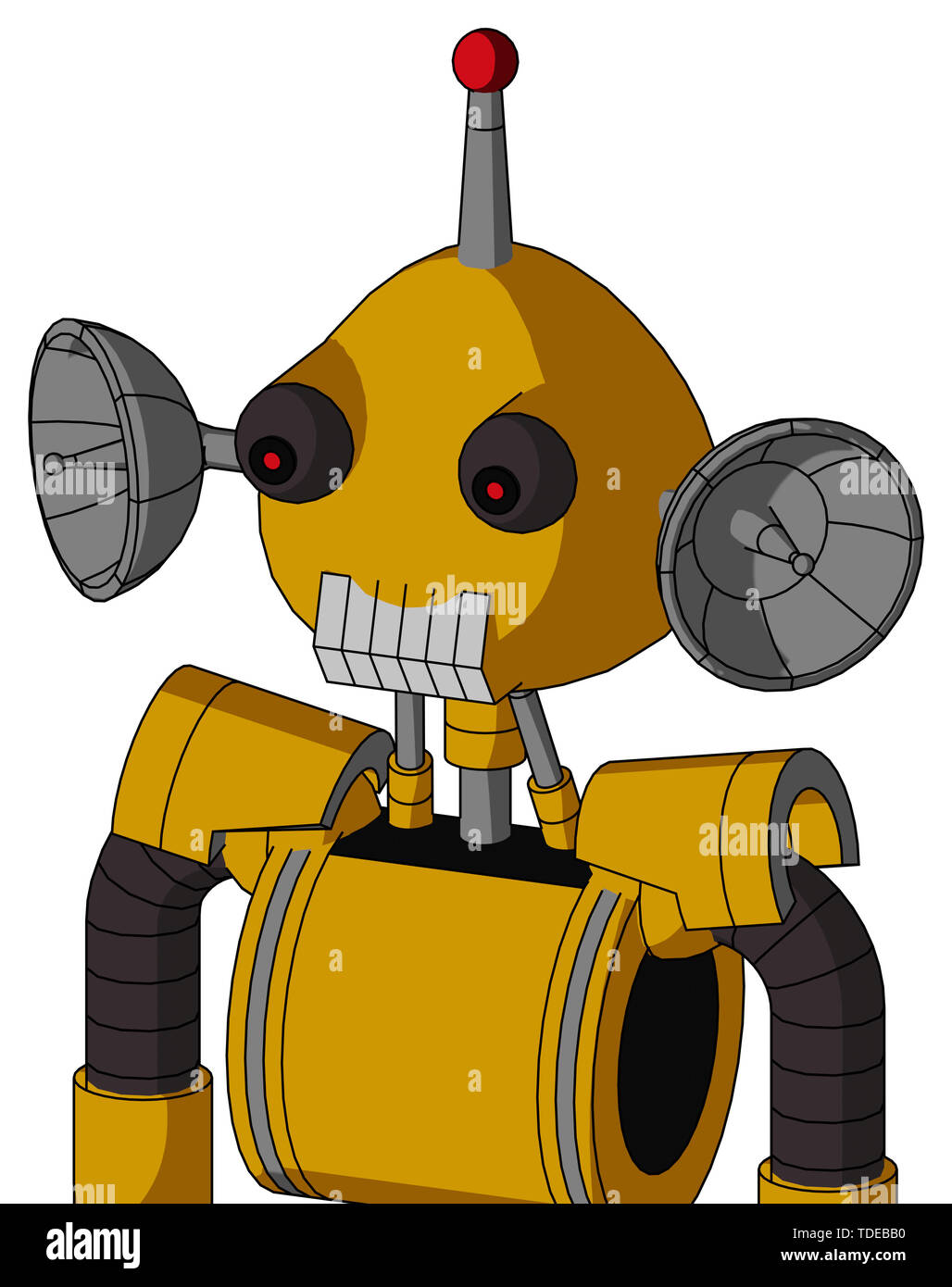 Portrait style yellow robot with rounded head and teeth mouth and red ...