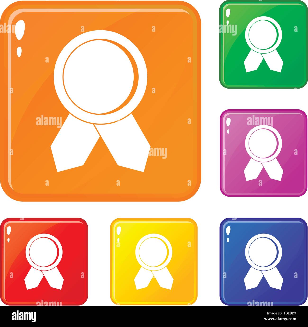 Circle badge wih ribbons icons set vector color Stock Vector Image ...