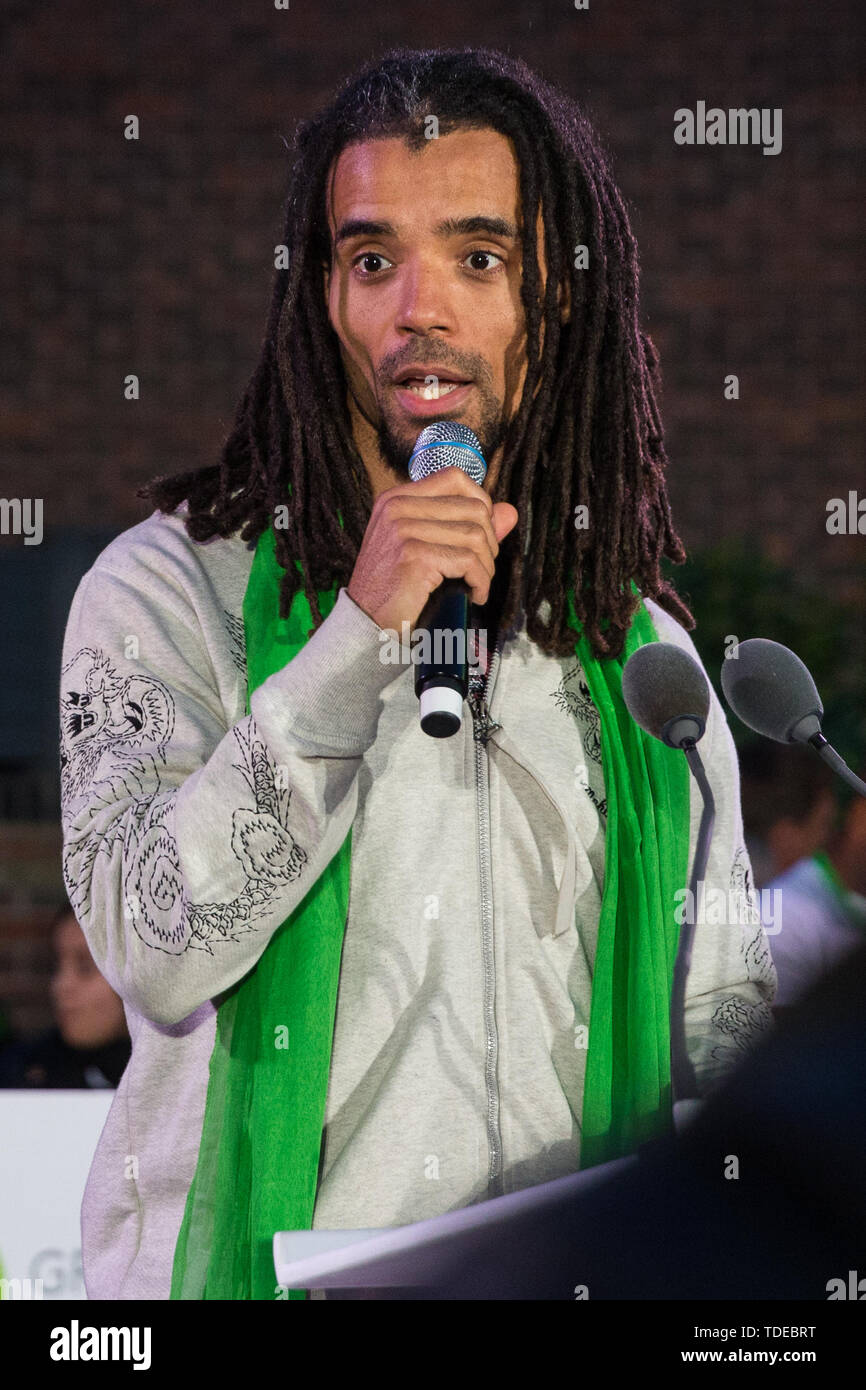 London, UK. 14 June, 2019. Rapper Akala reads out the names of members ...