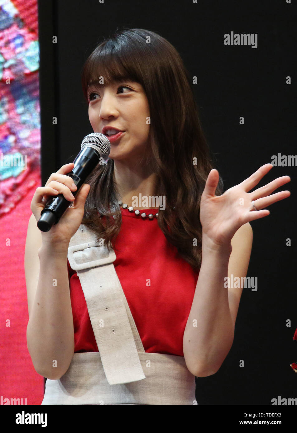 Tokyo, Japan. 14th June, 2019. Japanese TV personality Yuko Ogura holds ...