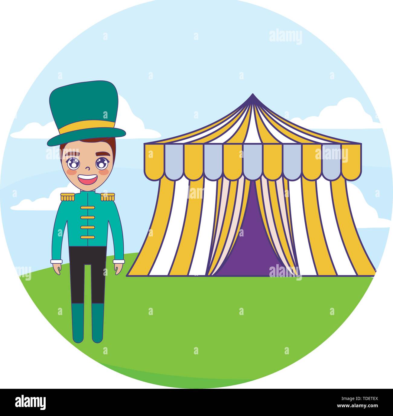 circus presenter male with tent circus in frame circular vector ...