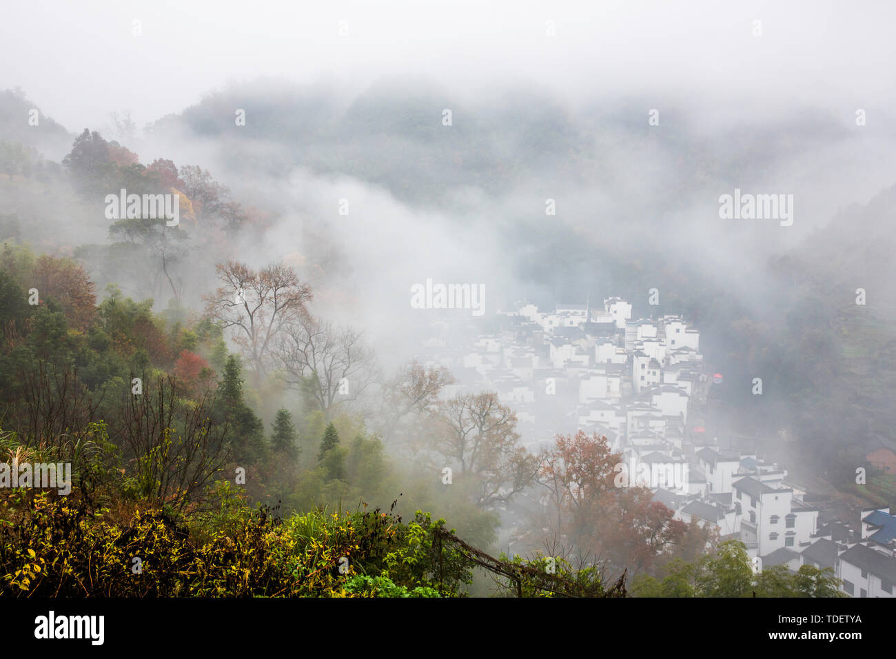 Changxi is an ancient village in Wuyuan, Jiangxi Province, pink wall ...