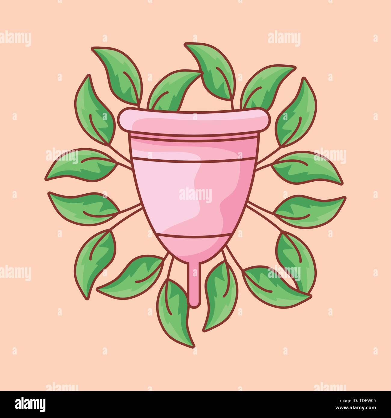menstrual cup female with natural leafs vector illustration design ...