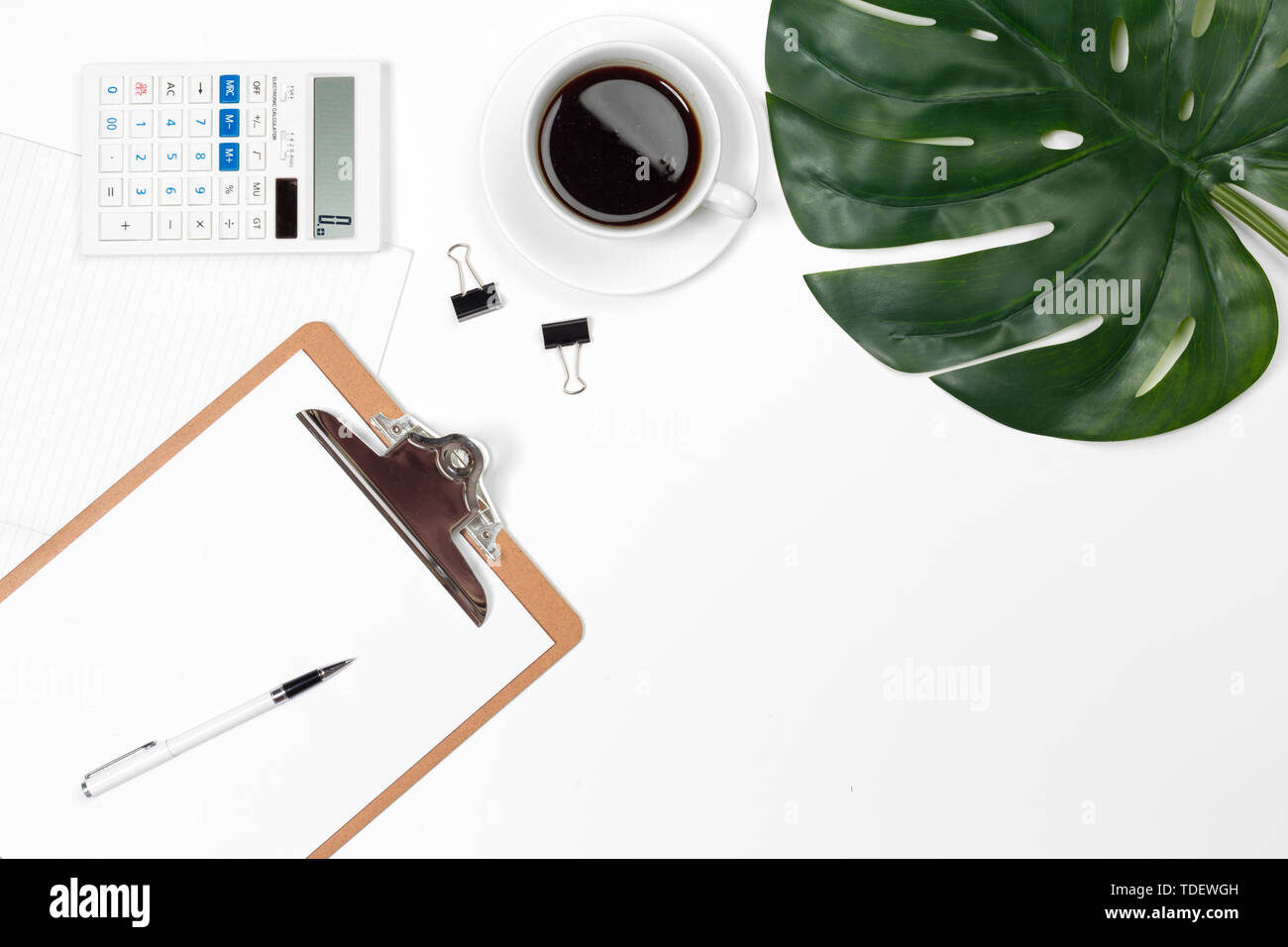 Blank office desk background with copy space for your text. Top view ...