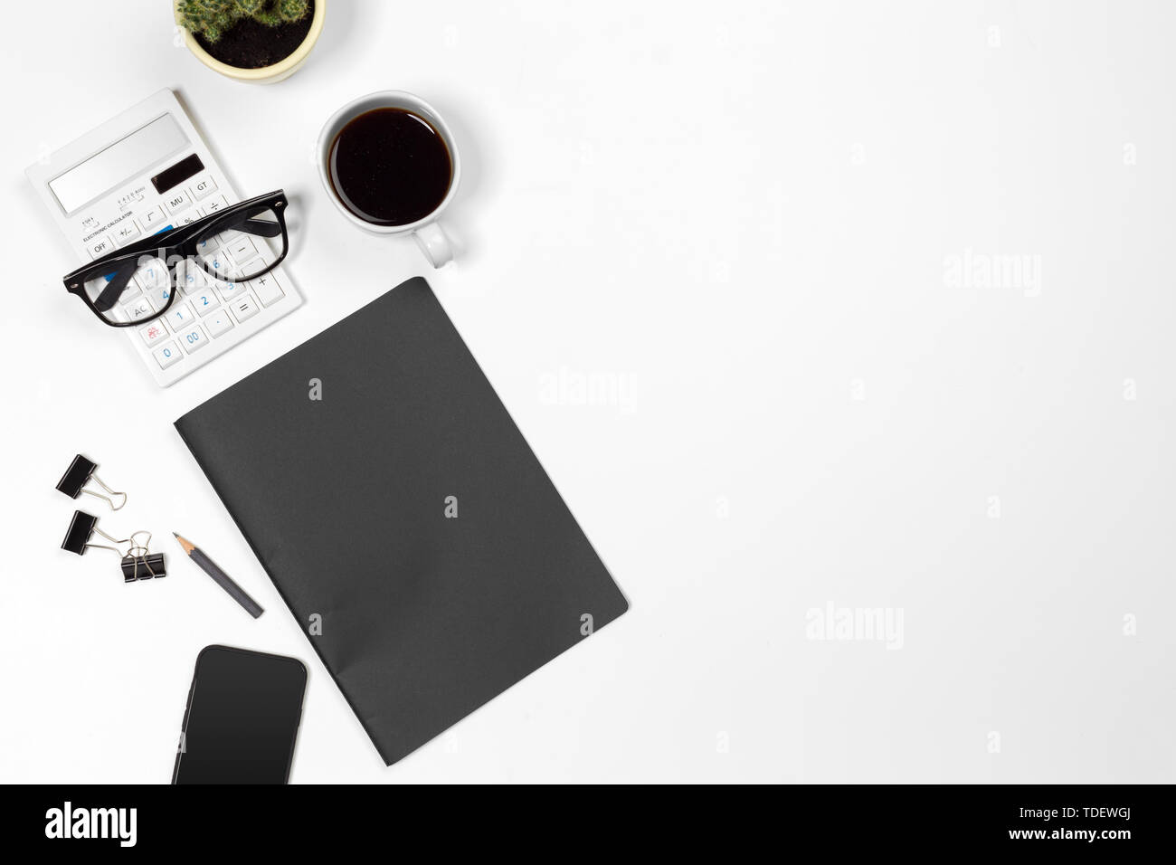 Blank office desk background with copy space for your text. Top view ...