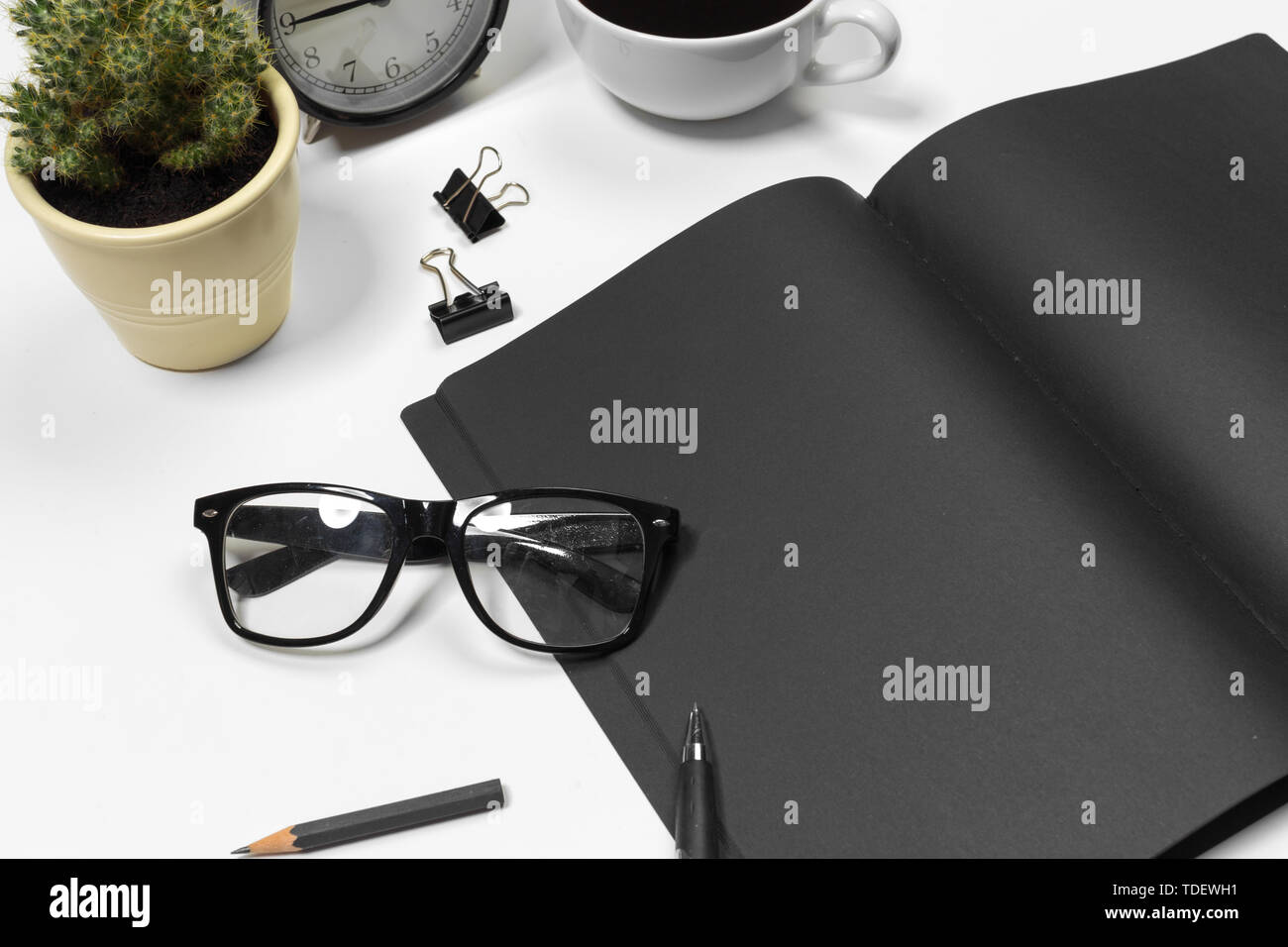 Blank office desk background with copy space for your text. Top view ...