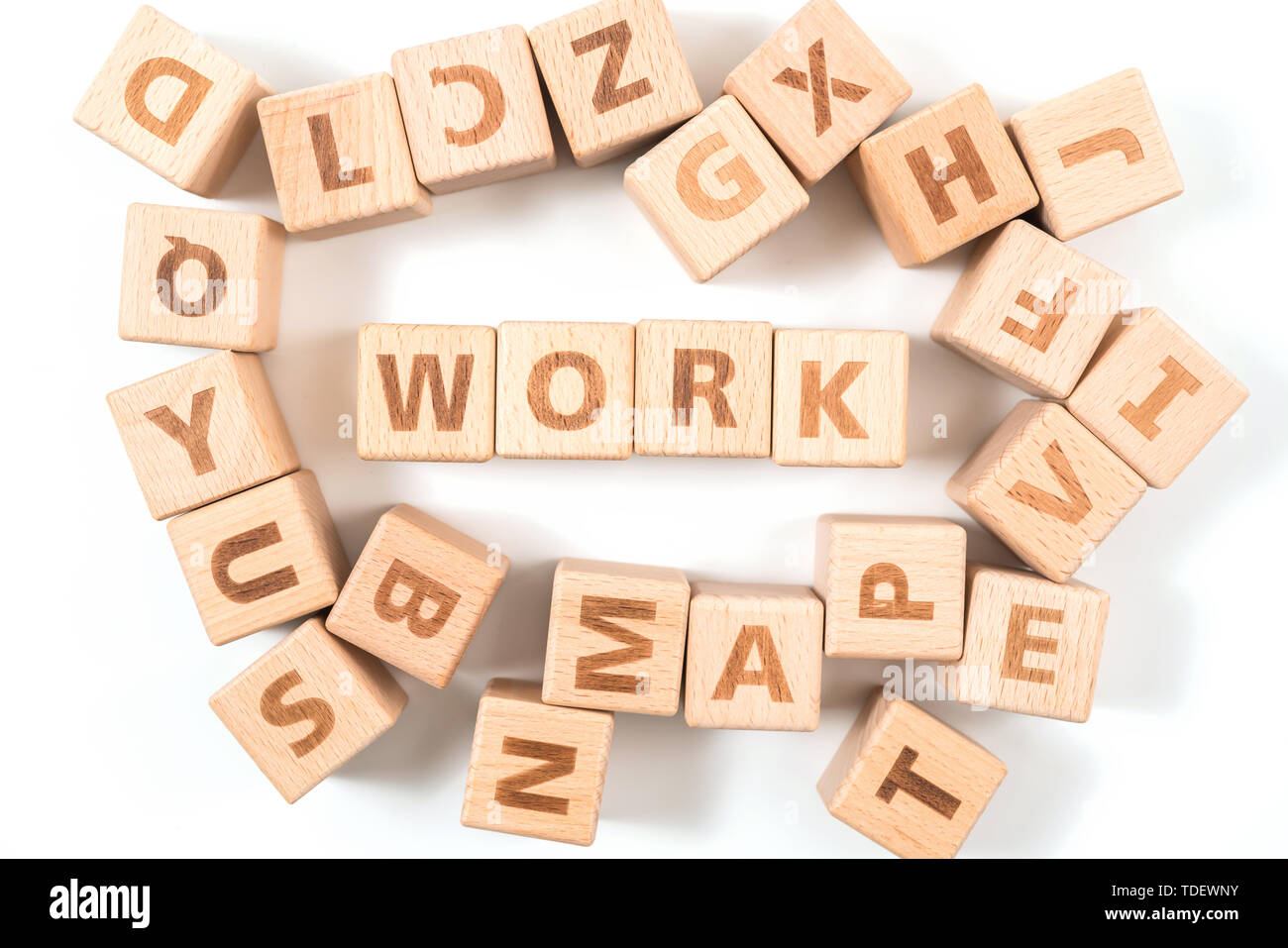 Work wooden blocks of business concept isolated on white background ...