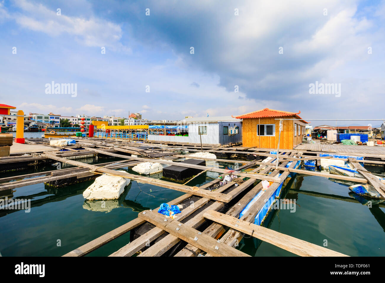 Monkey Island fishing rafts in South Bay, Hainan, China Stock Photo - Alamy
