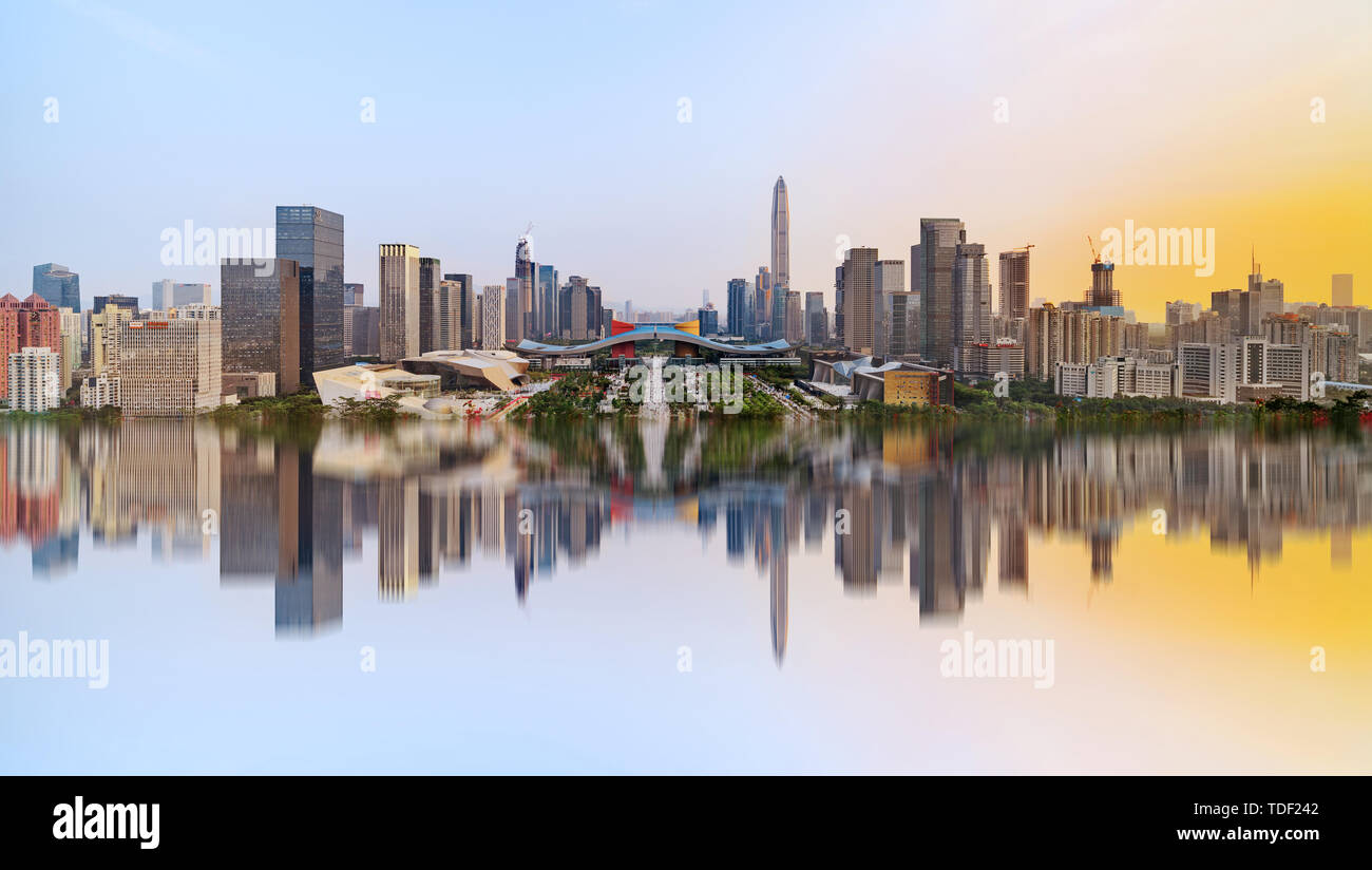 Shenzhen city skyline reflection background Stock Photo - Alamy