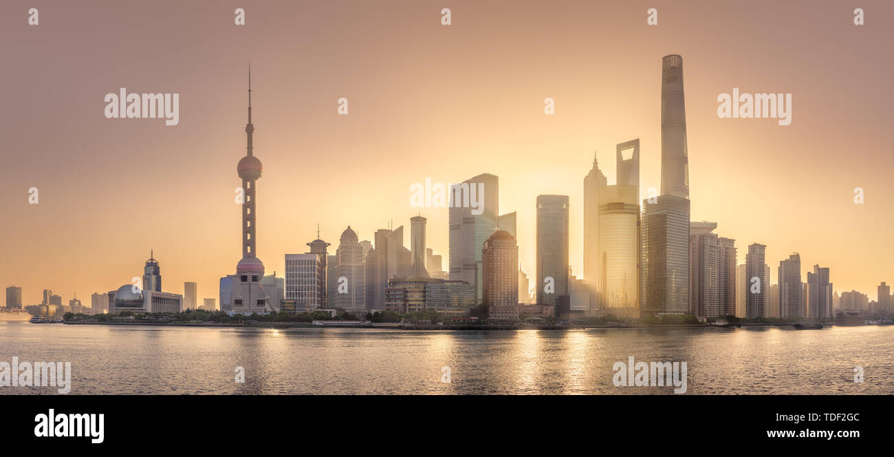 Sunrise view of Shanghai skyline with sunshine Stock Photo - Alamy