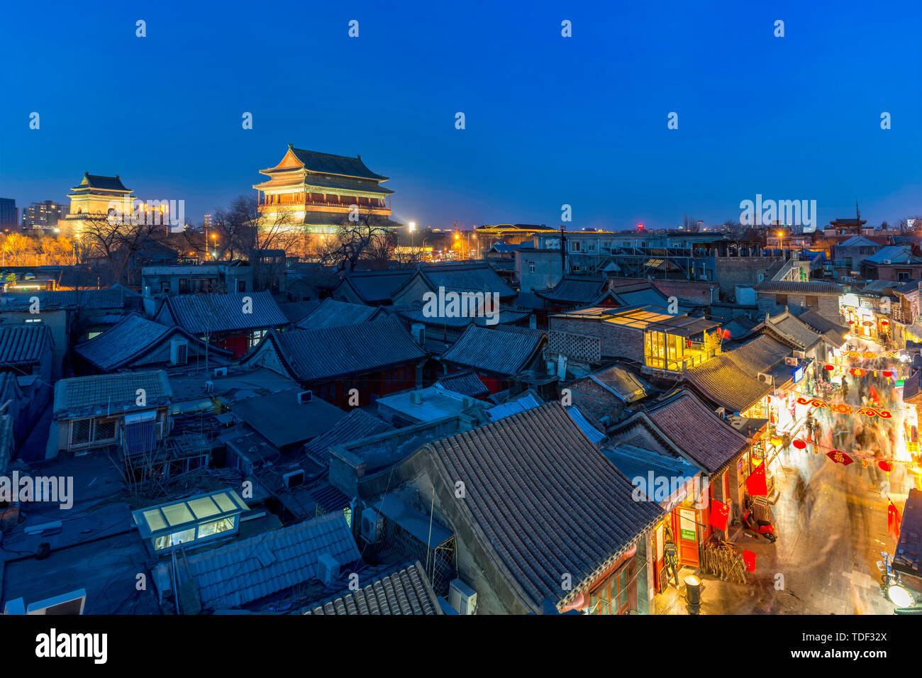 Night view of Beijing Zhong Gulou cigarette bag sloping street Stock ...