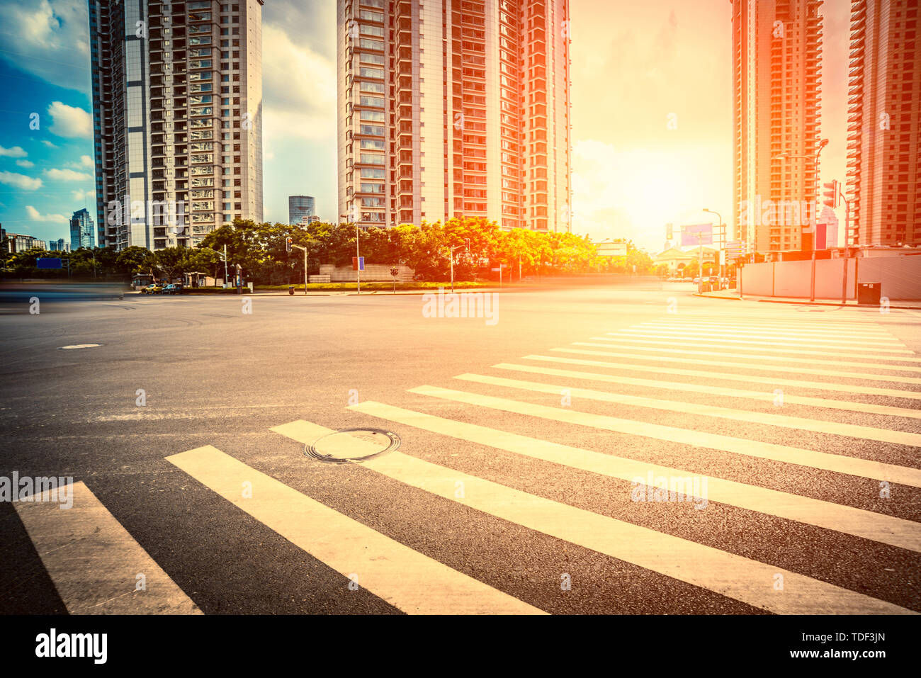 modern office buildings in shanghai from road intersection Stock Photo ...