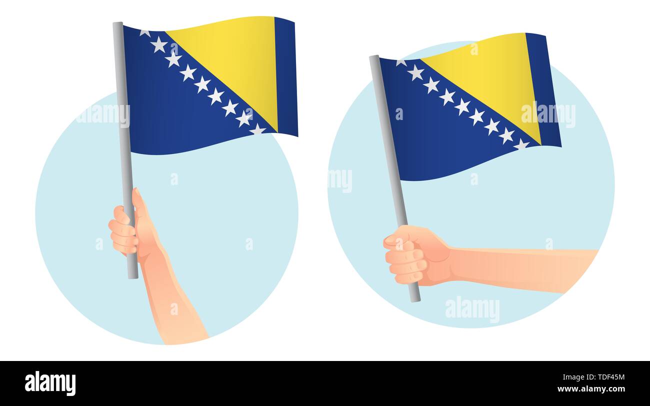 Bosnia and Herzegovina flag in hand. Patriotic background. National ...