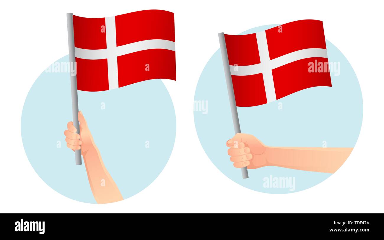 Denmark flag in hand. Patriotic background. National flag of Denmark ...
