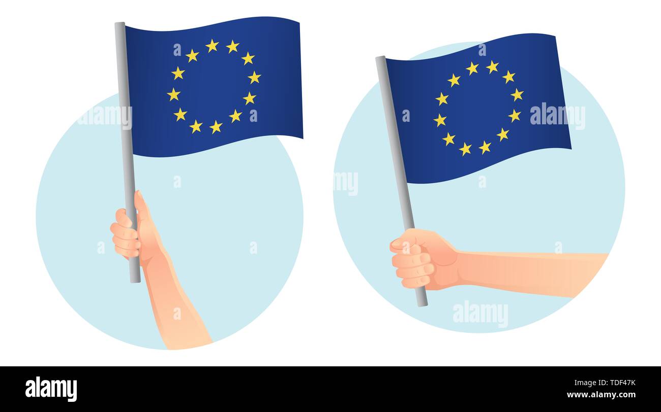 EU flag in hand. Patriotic background. Europe flag illustration Stock ...