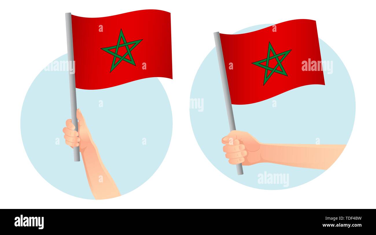 Morocco flag in hand. Patriotic background. National flag of Morocco ...