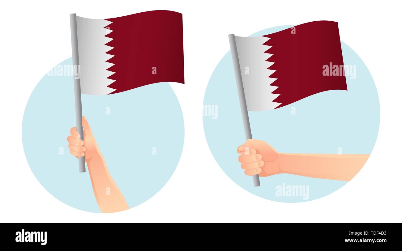 Qatar flag in hand. Patriotic background. National flag of Qatar ...