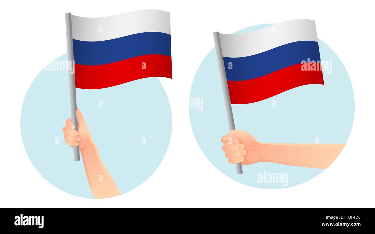 Russia flag in hand. Patriotic background. National flag of Russia ...