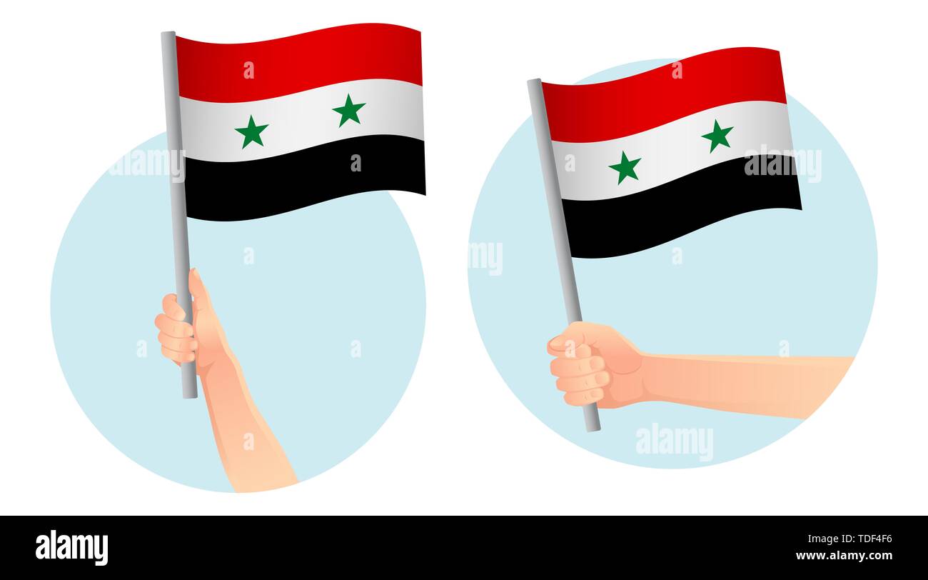 Syria flag in hand. Patriotic background. National flag of Syria ...