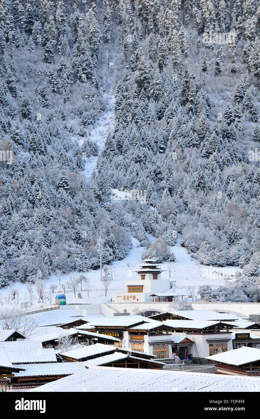 Snow view of Lulang town Stock Photo - Alamy