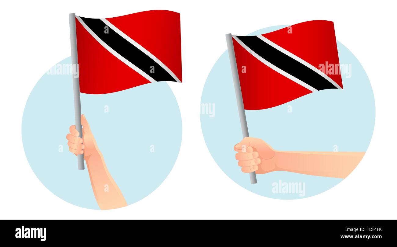 Trinidad and Tobago flag in hand. Patriotic background. National flag ...