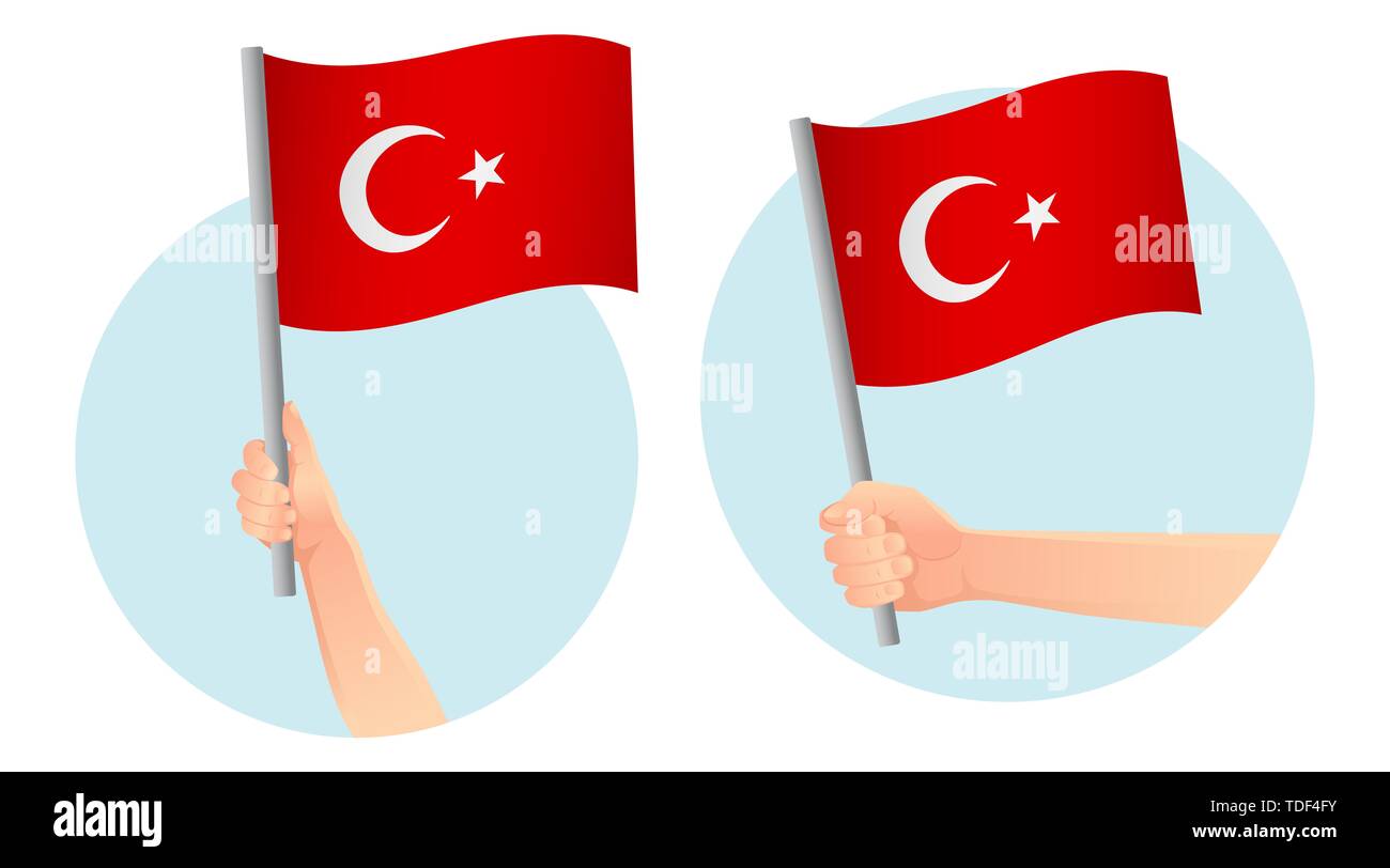 Turkey flag in hand. Patriotic background. National flag of Turkey ...