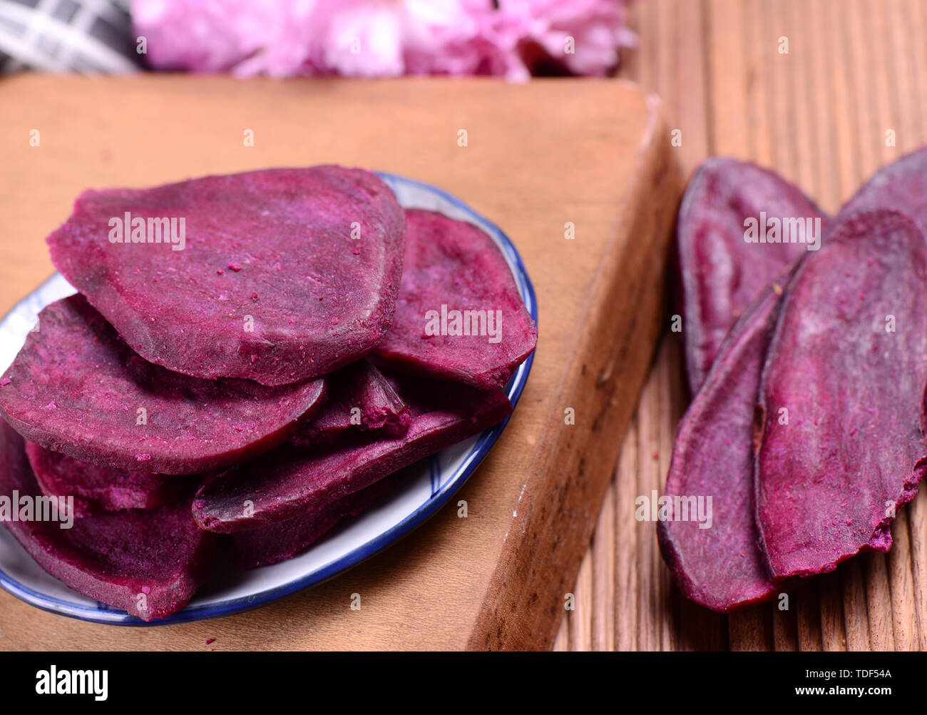 Purple potato dried purple potato strips Stock Photo - Alamy