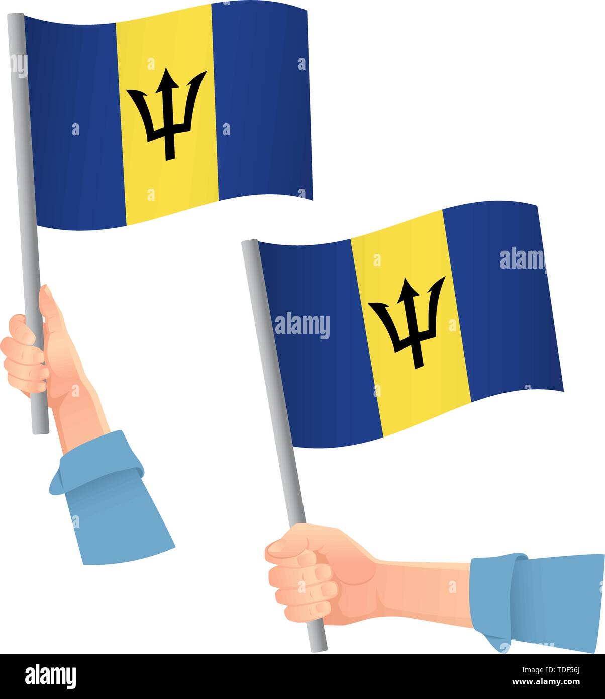 Barbados flag in hand. Patriotic background. National flag of Barbados ...