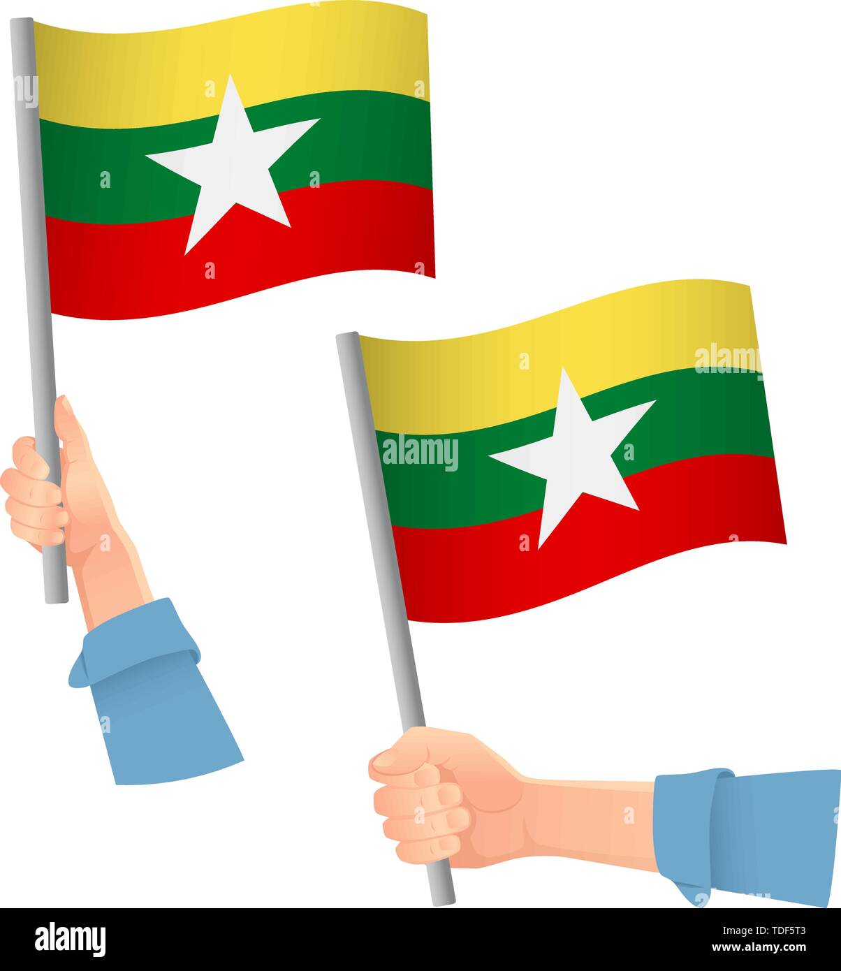 Myanmar flag in hand. Patriotic background. National flag of Myanmar ...