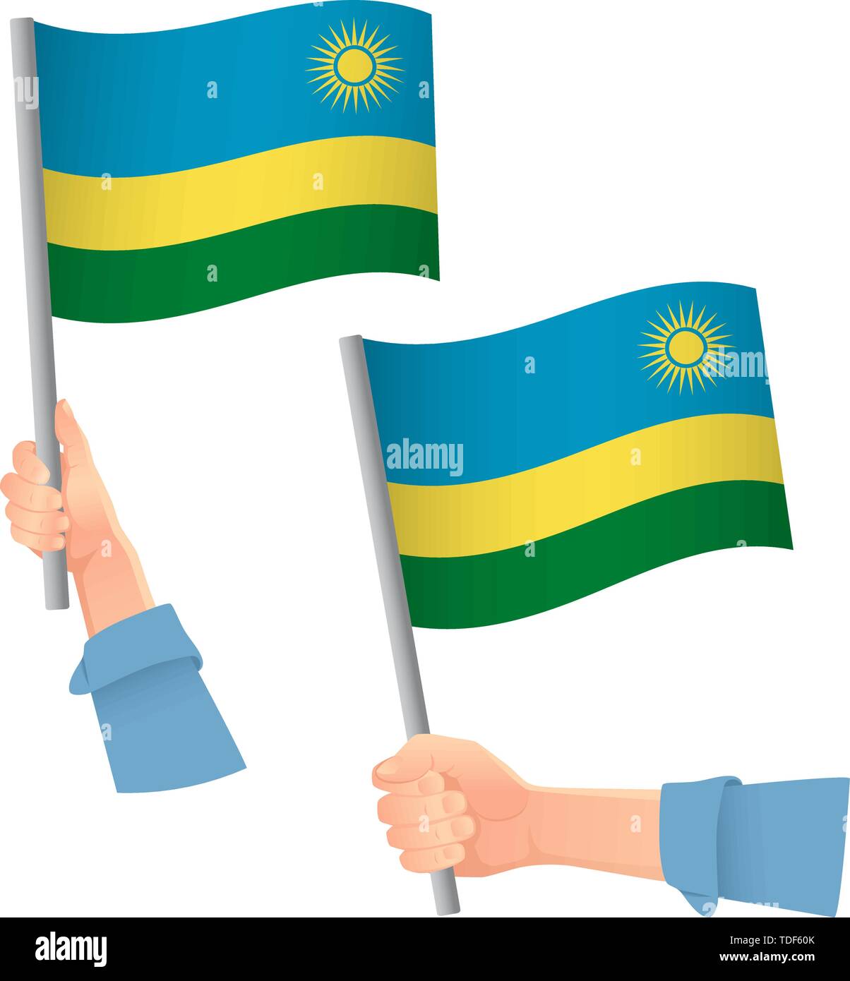 Rwanda flag in hand. Patriotic background. National flag of Rwanda ...