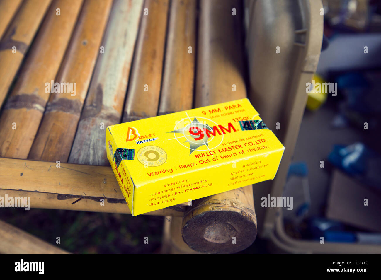 Guns, bullets, boxes, weapons, range, pistols Stock Photo - Alamy