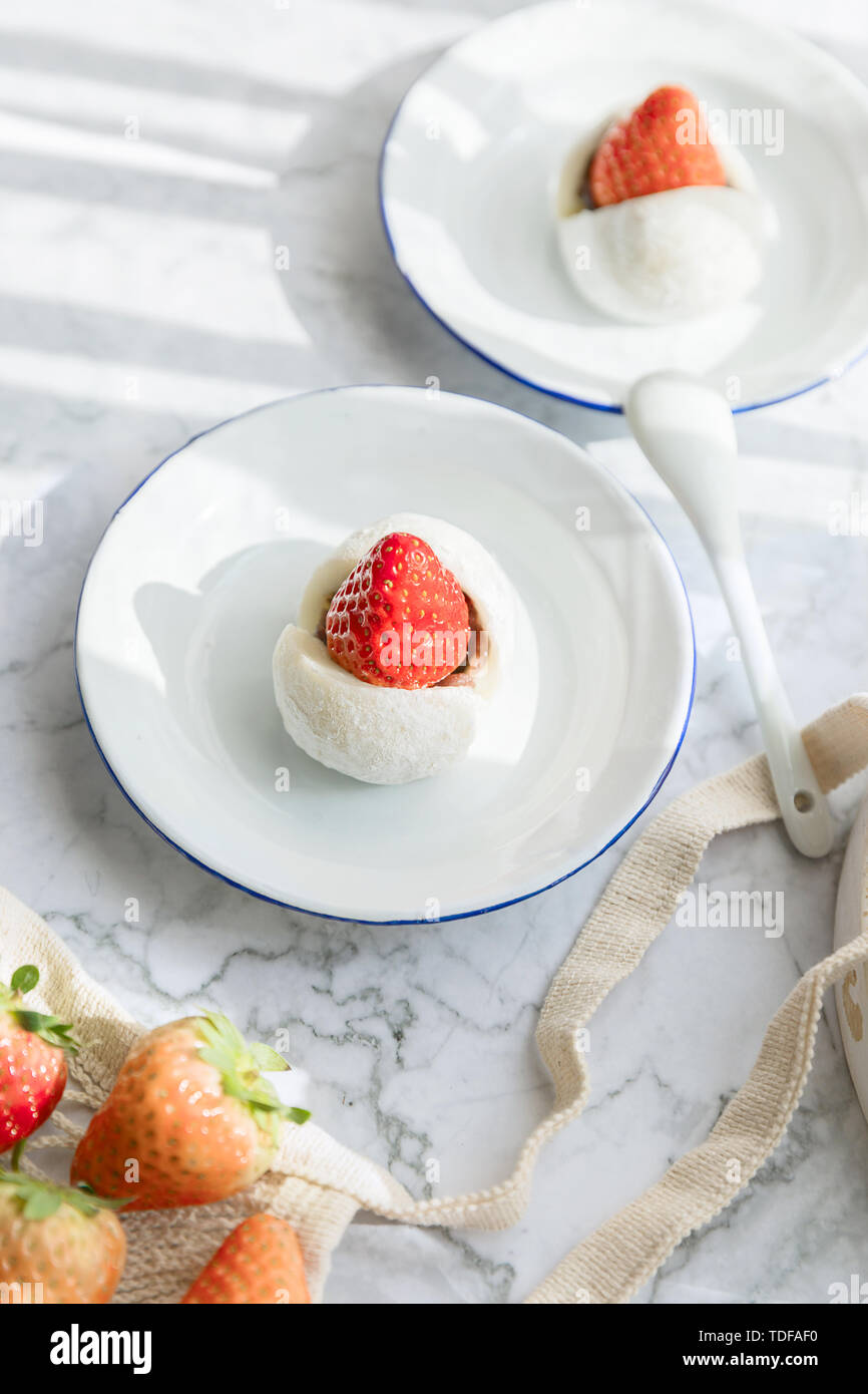 Strawberries, red beans, glutinous rice noodles and fruit Stock Photo ...