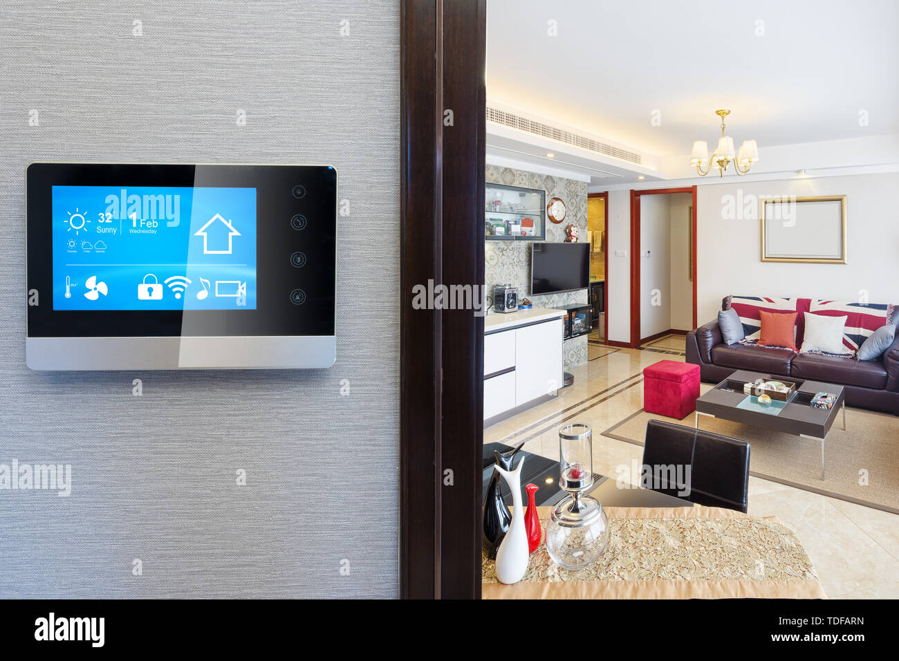 smart screen with smart home with modern living room Stock Photo - Alamy